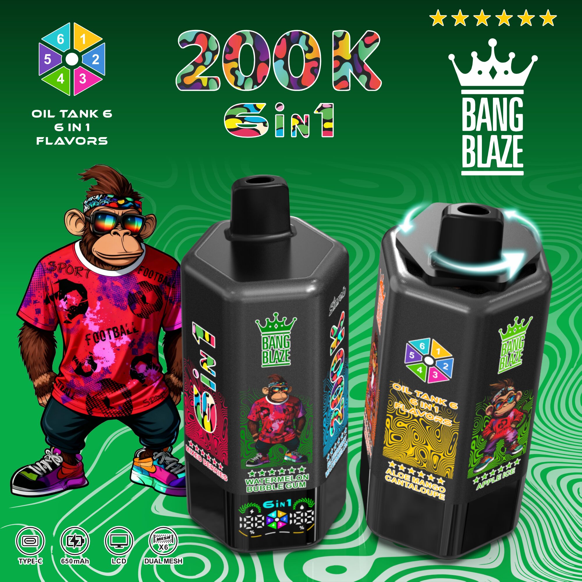 Bang Blaze 200000 200K Rookwolken 6 in 1 Smaken en 6 olietanks ...