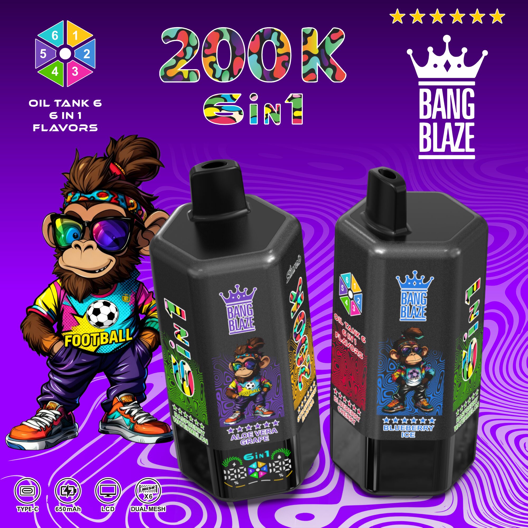 Bang Blaze 200000 200K Rookwolken 6 in 1 Smaken en 6 olietanks ...
